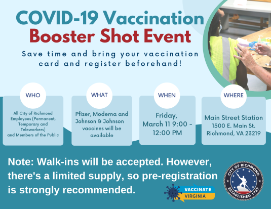 Walk-Up Vaccination Event for City Employees and the Public | Richmond